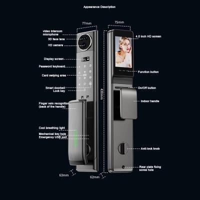 China QL-S923MAX Tuya WiFi Fingerprint Video Calling Card Key Code Smart Door Lock for sale