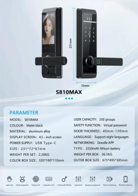 China QL-S810Max Smart Door Lock With Face Fingerprint Palm Recognition Card Key Code APP For Home for sale