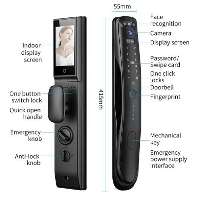 China QLEUNG 3D Face Recognition Door Lock Fingerprint Card Code Access Tuya Active Video Calling WiFi Access Control Digital Lock for sale