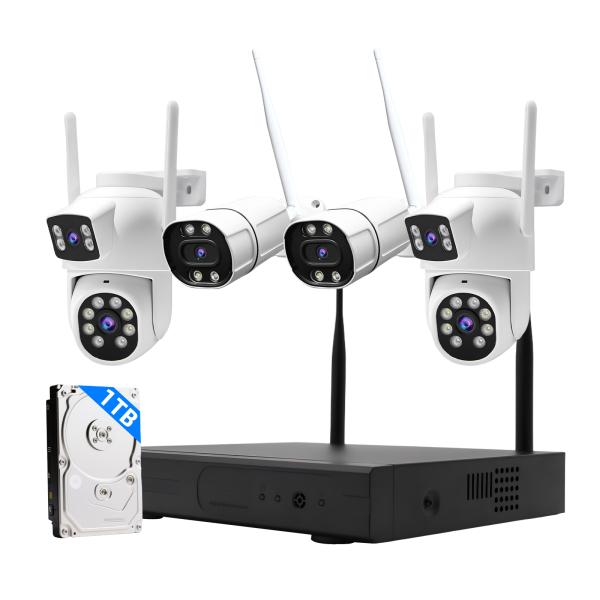 Quality Dual-Lens Camera Surveillance System - 4pcs Cam 16CH Scalable NVR, PTZ 360° View, Color Night Vision, Two-Way Audio, Max.6TB Local Storage (Not Included) for sale
