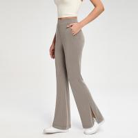 Quality Women's Taupe High Waisted Flare Yoga Pants Soft Stretch Side Slit with Pockets for sale