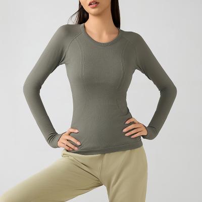 China Women's Long Sleeve Yoga Activewear Seamless Top Light Blue Moisture Wicking for sale
