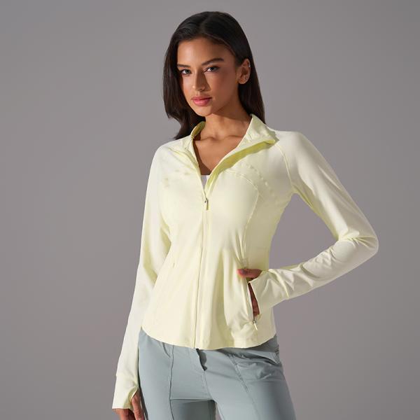 Quality Full Zip Women Yoga Jacket Slim Fit Moisture Wicking Quick Dry Light Yellow for sale