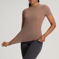 china Ultra Soft Stretch Short Sleeve Women Activewear Tops Brown Moisture Wicking