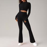 china Zip Up Cropped Women Activewear Tops Long Sleeve Flared Leggings Set High