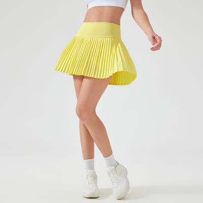 China Women's Pleated Tennis Skort High Waisted Quick Dry Yellow Flared A Line Design for sale