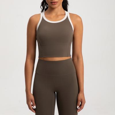 China Women's Brown Racerback Sports Bra Leggings Set High Waisted Moisture Wicking for sale