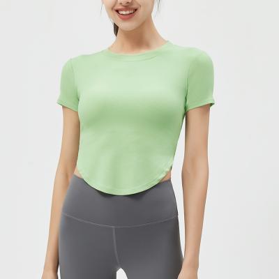 China Ribbed Short Sleeve Women Activewear Tops Cropped Slim Fit Royal Blue for sale