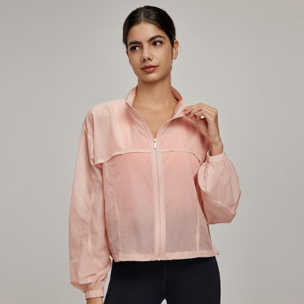 Quality Women's Coral Sheer Nylon Windbreaker Jacket Full Zip Loose Fit for Outdoor Sports for sale