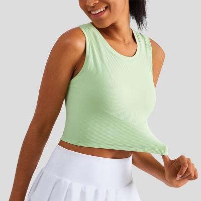 China Women's Ribbed Athletic Tank Top Cropped Moisture Wicking Light Green for Tennis for sale