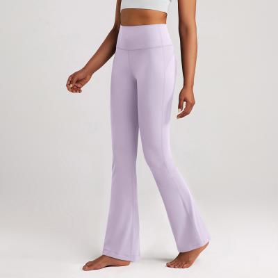 China Women's High Waisted Long Yoga Pants Taupe Color Buttery Soft Fabric Flared for sale