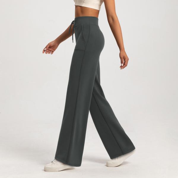 Quality Women High Waisted Flared Lounge Pants Soft Knit with Drawstring Waist Side Pockets for sale