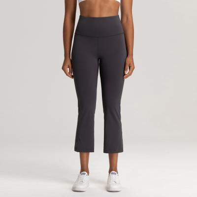 China High Waisted Flare Capri Leggings Gray Moisture Wicking Cropped Length for Pilates for sale