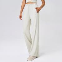 china Textured Knit Women's Wide Leg Lounge Pants Olive Green High Waisted with Side