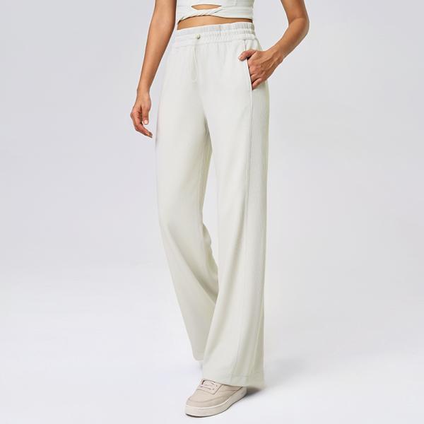 Quality Textured Knit Women's Wide Leg Lounge Pants Olive Green High Waisted with Side Pockets for sale