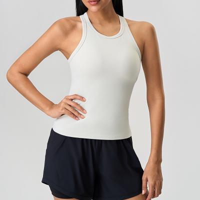 China Women's Olive Green Racerback Workout Tank Top Moisture Wicking Slim Fit for sale