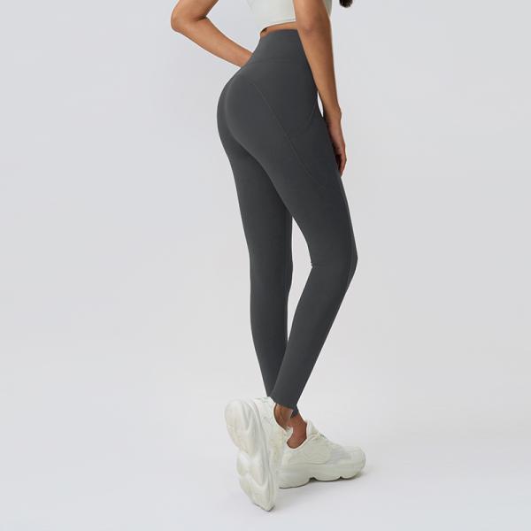 Quality Nylon Spandex Leggings with Pockets High Waisted Olive Green Tummy Control 7/8 Length for sale