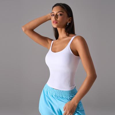 China Women's White Ribbed Seamless Tank Top Slim Fit Moisture Wicking Sleeveless for sale