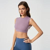 china High Neck Lavender Sports Crop Top Stretch Sleeveless Breathable For Yoga Gym