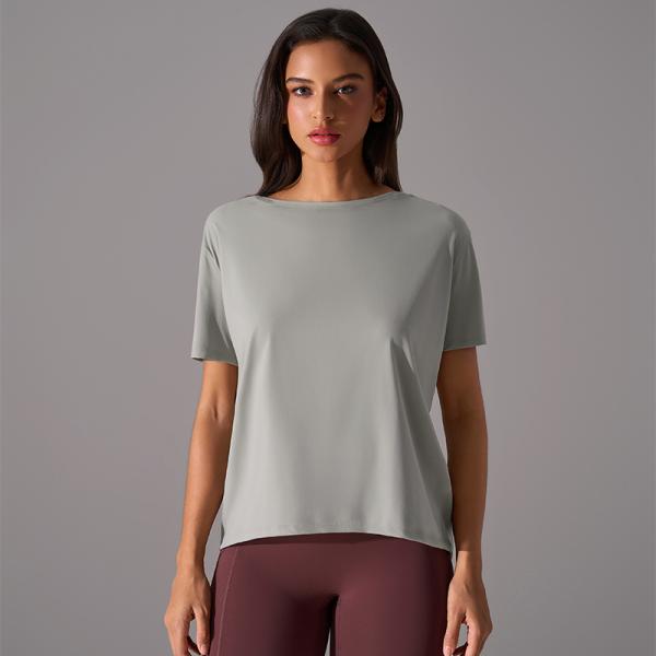 Quality Loose Fit Short Sleeve Workout Top Light Sage Soft Stretch Fabric Breathable Quick Dry for sale