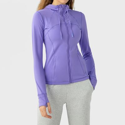 China Lavender Full Zip Women Activewear Tops Hooded Workout Jacket Lightweight for sale