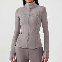 china High Neck Nylon Spandex Ladies Yoga Jackets Long Sleeve Full Zip 4 Way Stretch