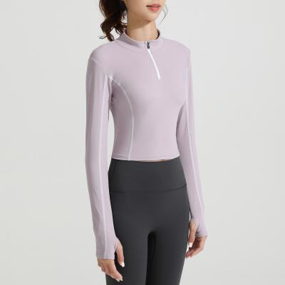 China Mint Green Half Zip Cropped Yoga Top for Women, Buttery Soft Stretchy Long Sleeve Athletic Shirt for Workout Running and Gym for sale