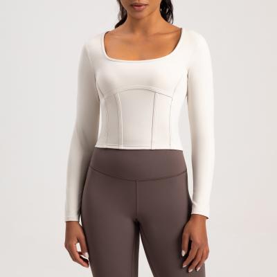 China Sculpted Corset-Style Long Sleeve Crop Top in Dusty Rose - Buttery Soft Compression Fabric for Yoga, Gym & Everyday Wear for sale