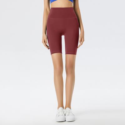 China High Waisted Biker Shorts for Women 4 Way Stretch Buttery Soft Maroon Yoga Shorts for Workout Running and Everyday Wear for sale
