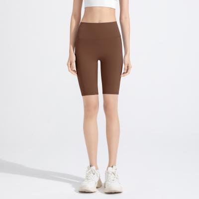 China High Waisted Brown Biker Shorts for Women, Buttery Soft Nylon Spandex Fabric, Ideal for Yoga Running and Daily Wear for sale