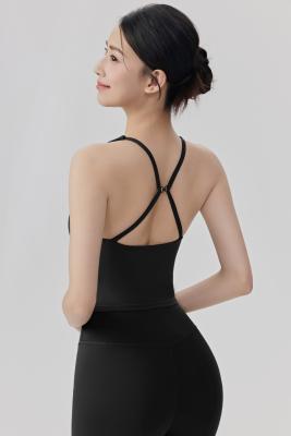 China Crisscross Back Sports Bra Tank Top – Buttery Soft High Stretch Fabric Black Padded for Yoga Running and Everyday Active Wear for sale
