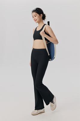 China Light Purple Ribbed Flared Yoga Leggings and Sports Bra Set for Women's Workout and Activewear for sale