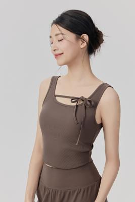 China Women's Ribbed Knit Crop Tank Top with Bow Detail Black Sleeveless Activewear for Yoga and Casual Wear for sale