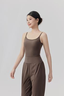 China Brown Camisole Yoga Tank Top with High Waisted Wide Leg Pants Set for Workout and Lounge Wear for sale