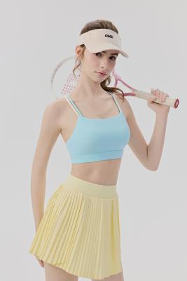 China Light Blue Sports Bra and Yellow Pleated Skirt Set for Tennis, Breathable and Quick-Dry Activewear for sale