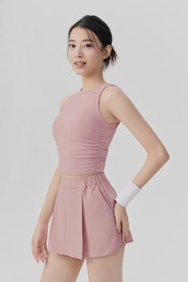 China Pink Two-Piece Activewear Set, Breathable Sleeveless Tank and Pleated Skort for Tennis and Yoga for sale