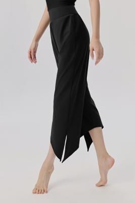 China Black High Waist Wide Leg Cropped Yoga Pants with Asymmetrical Hem for Workout and Casual Wear, Breathable and Lightweight Fabric for sale