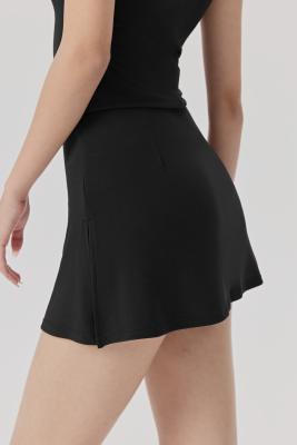 China Black Flared Mini Skirt with Built-in Shorts, Soft Stretchy Fabric for Casual and Active Wear for sale