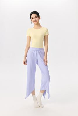 China Light Blue Soft Modal Short Sleeve Top and Asymmetrical Cropped Pants Yoga Set for Women's Workout and Loungewear for sale