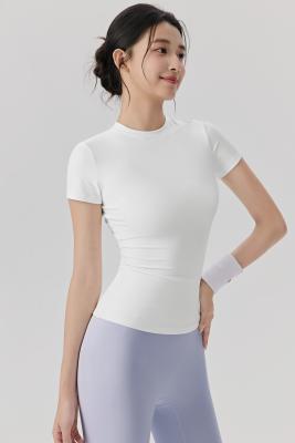 China Women's Slim Fit Short Sleeve Workout T Shirt Breathable Quick Dry Athletic Top for Yoga Fitness in White for sale