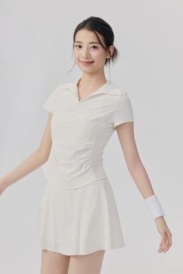 China Women's Tennis Polo Shirt and Skirt Set - Breathable Quick-Dry Cream Sportswear for Active Training and Casual Wear for sale