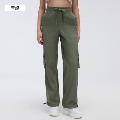 China Blue Gray Leopard Print High Waist Cargo Pants Casual Loose Drawstring Trousers for Women for sale