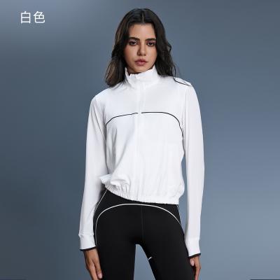 China White Zip Up Workout Jacket High Neck Long Sleeve Lightweight Athletic Running Top for Women for sale