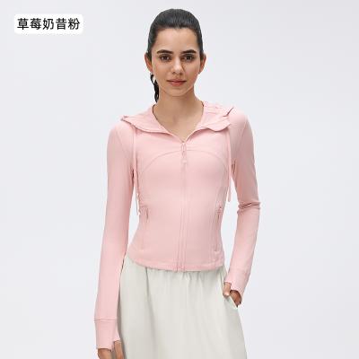China Pink Hooded Workout Jacket Slim Fit Full Zip Lightweight Athletic Yoga Top for Women for sale