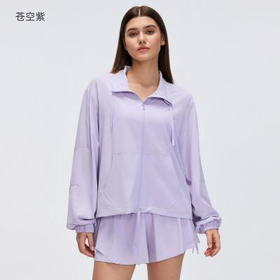China Women's Purple Lightweight Full Zip Oversized Windbreaker Jacket with Pockets for Outdoor and Casual Wear for sale