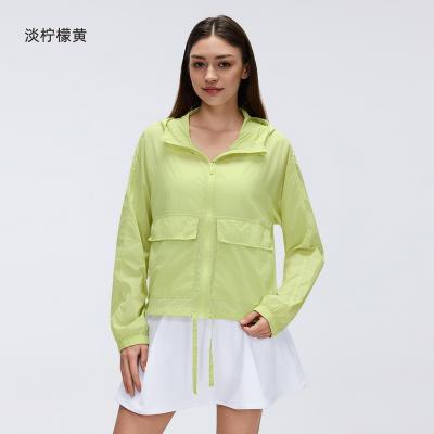China Women's Light Yellow Lightweight Hooded Full Zip Windbreaker Jacket with Pockets for Outdoor Casual Wear for sale