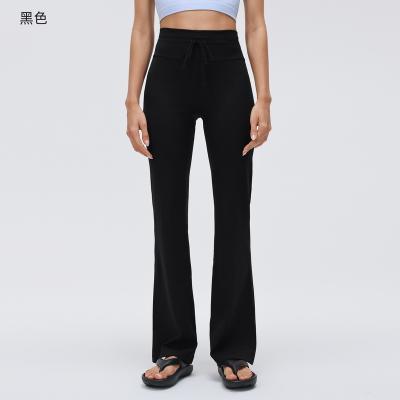 China Women's Black High Waisted Drawstring Flare Leggings for Yoga and Casual Wear for sale