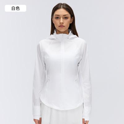 China Women's White Lightweight Hooded Athletic Jacket for Running and Outdoor Activities for sale