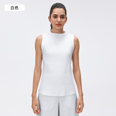 China Women's White Ribbed High Neck Sleeveless Tank Top for Casual and Workout Wear for sale
