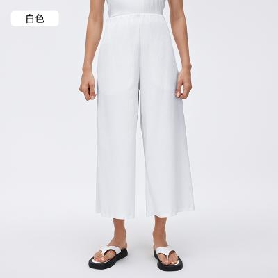 China Women's White Ribbed High Waist Wide Leg Cropped Pants for Casual and Loungewear for sale